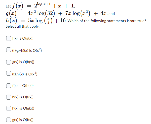 Solved Let f(x)=2logx+1+x+1, g(x)=4x2log(32)+7xlog(x2)+4x, | Chegg.com
