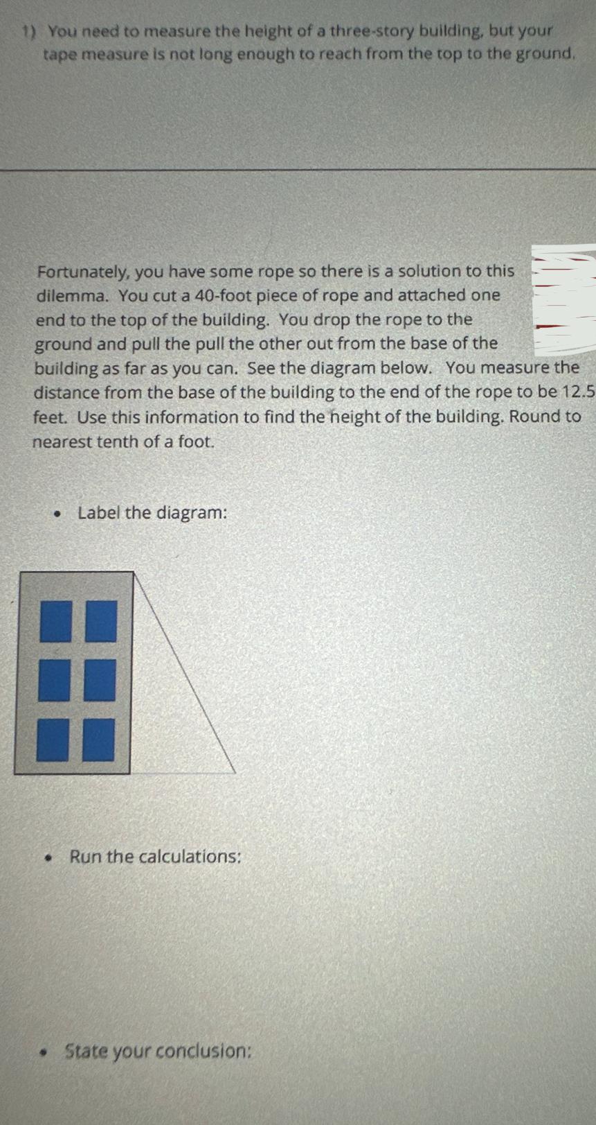 Solved 1) You need to measure the height of a three-story | Chegg.com