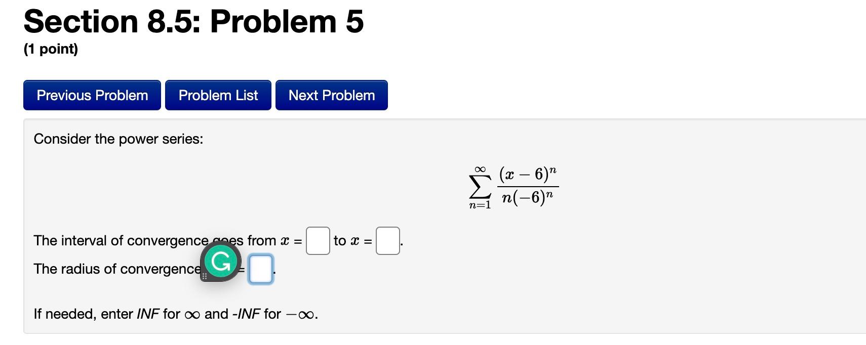 Solved Section 8.5: Problem 5 (1 point) Previous Problem | Chegg.com