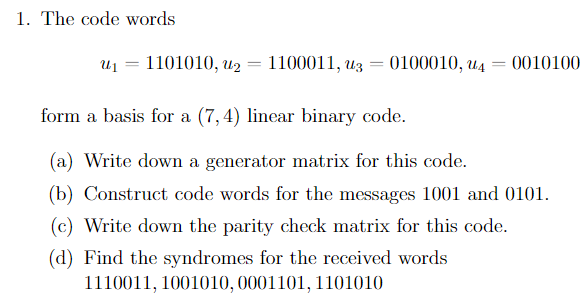 Solved 1. The code words | Chegg.com