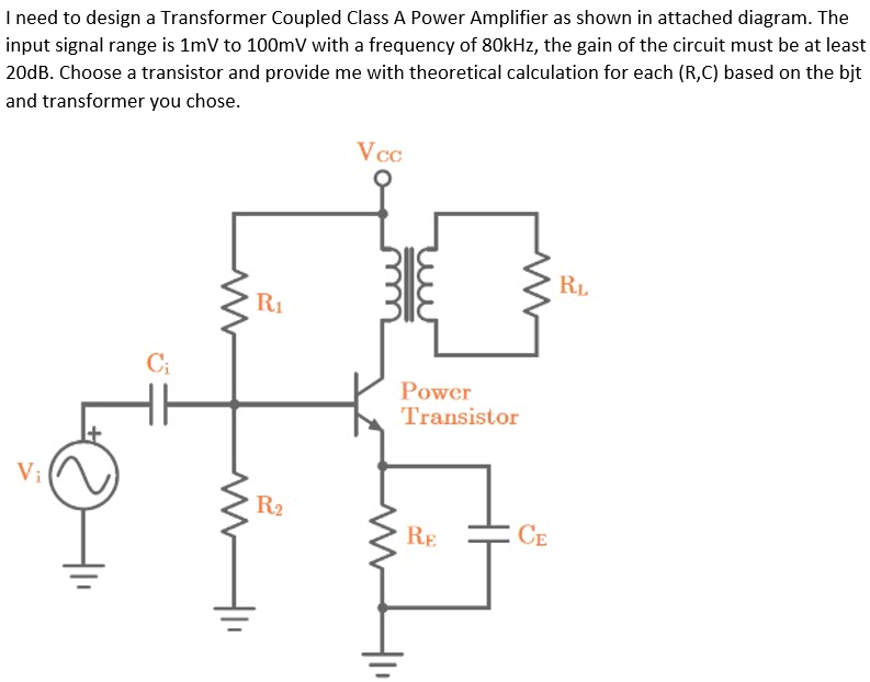 Solved I need to design a Transformer Coupled Class A Power | Chegg.com