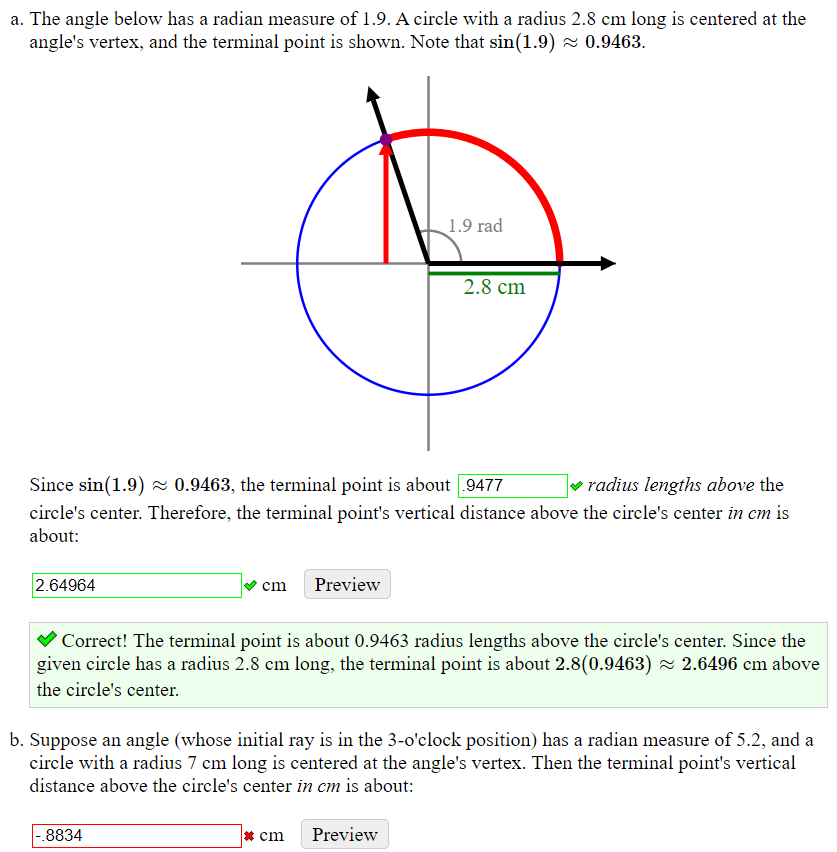 Solved a. The angle below has a radian measure of 1.9 . A | Chegg.com