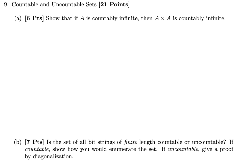 Solved 9. Countable and Uncountable Sets (21 Points] (a) [6 | Chegg.com