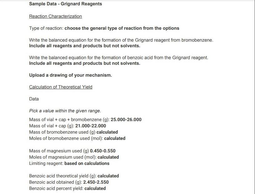 Data And Report Submission - Grignard Reaction | Chegg.com