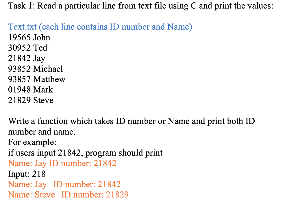Solved Task 1: Read a particular line from text file using C | Chegg.com
