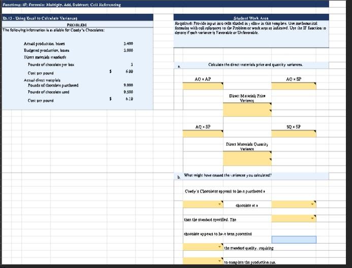 Solved Functions: IF: Formula: Multiply. Add Subtract: Cell | Chegg.com