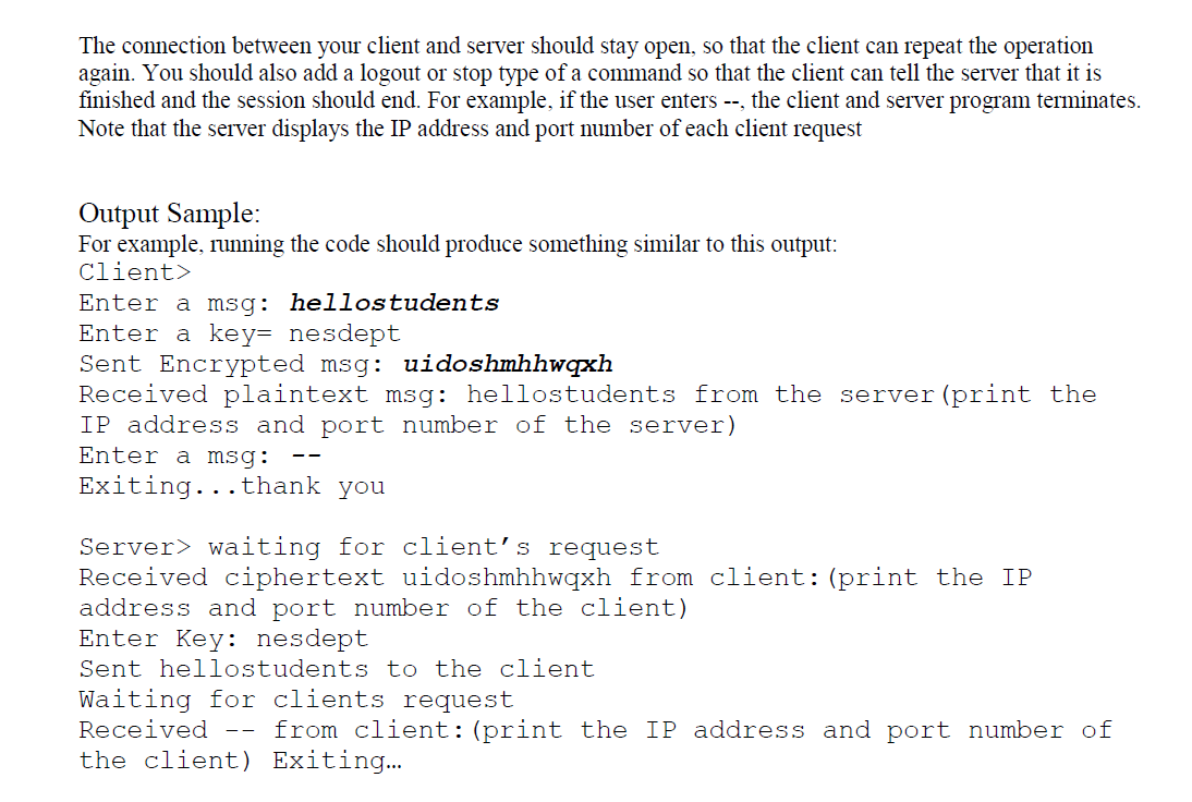 Description: You are required to implement a server | Chegg.com