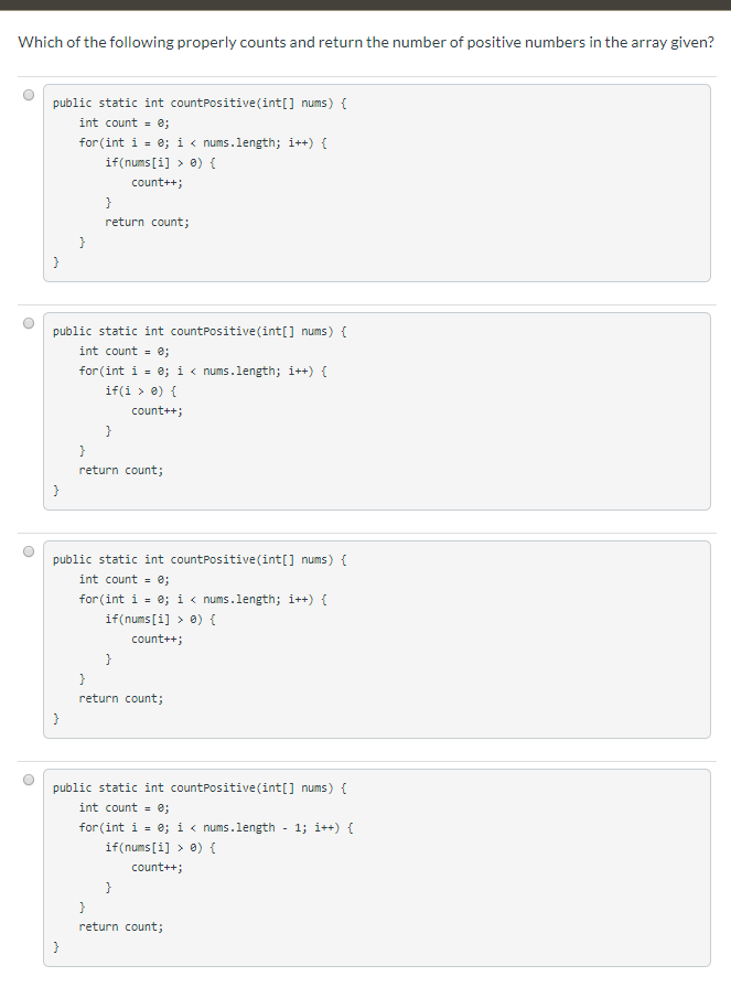 Solved Which of the following properly counts and return the | Chegg.com