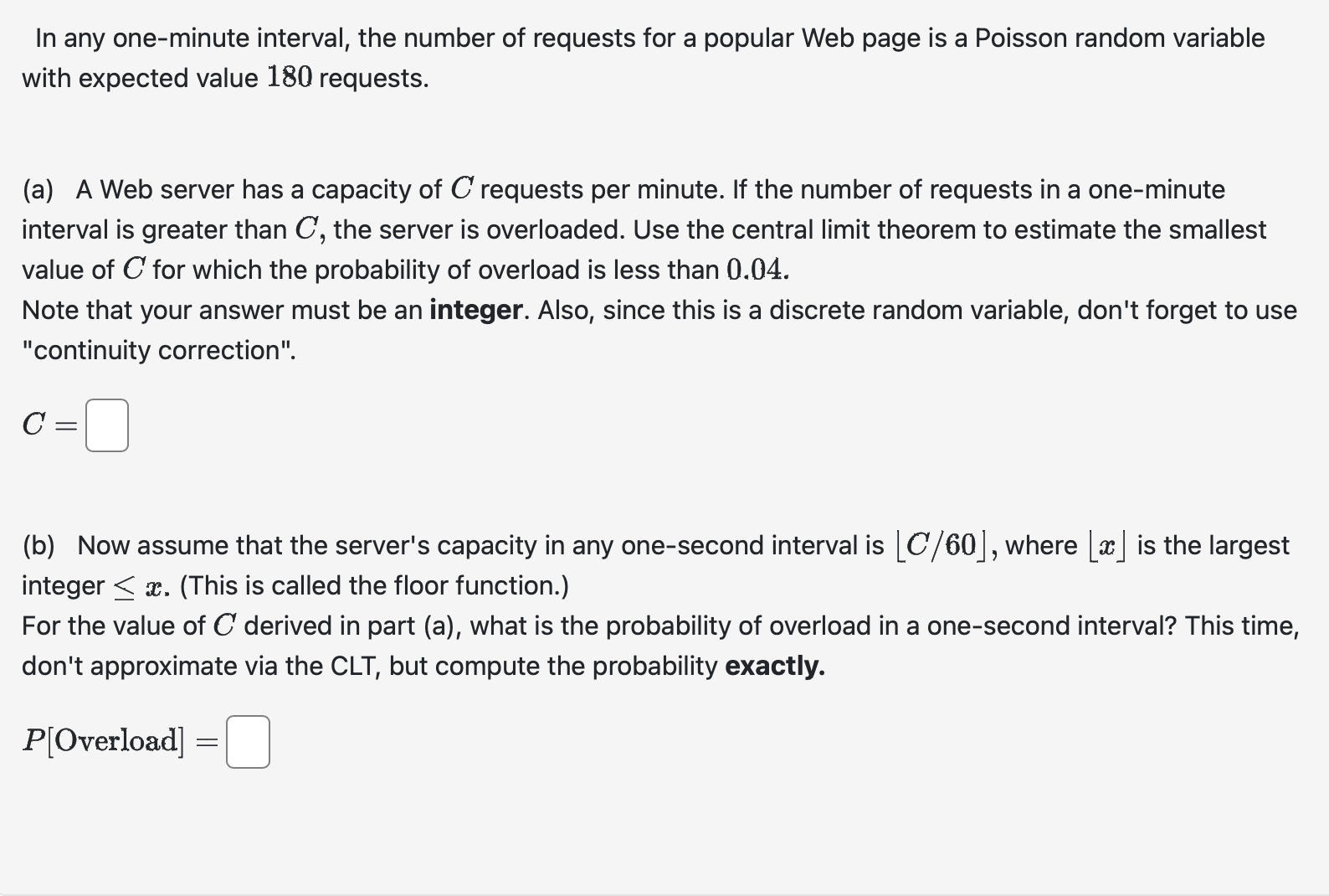 Solved In any one-minute interval, the number of requests | Chegg.com