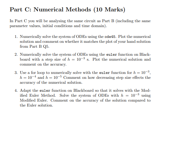 Part B: Systems of ODEs (10 Marks) Consider the RLC | Chegg.com