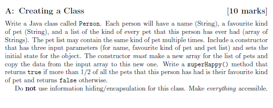 Solved A: Creating a Class [10 marks] Write a Java class | Chegg.com