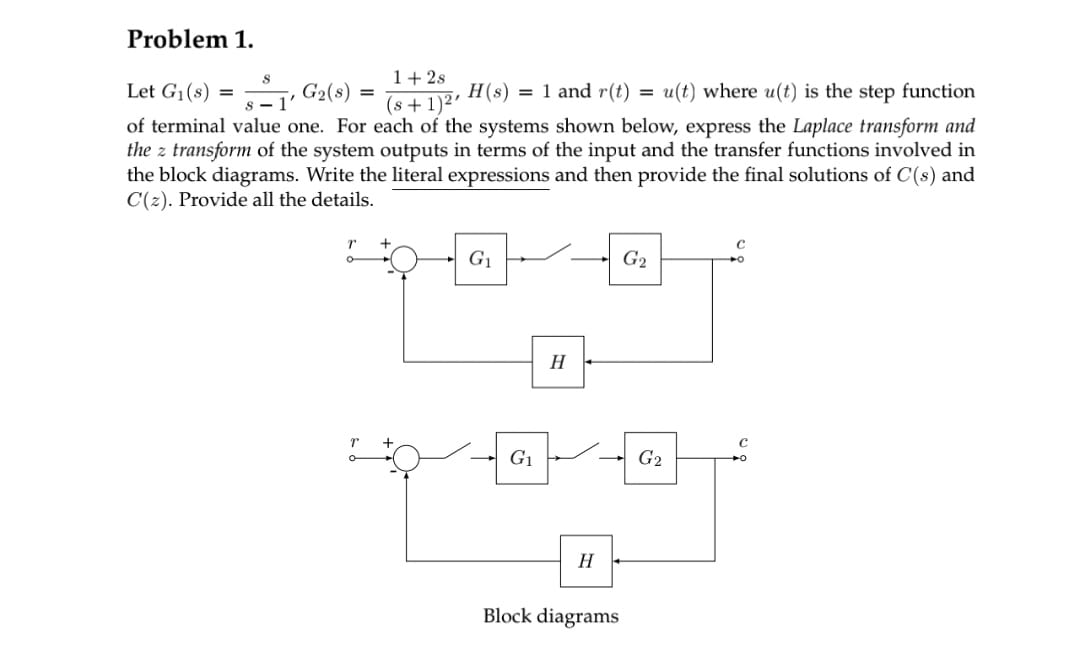 Solved Problem 1. 1 + 2s Let G1(s) = **1, G2(s) = (s + 1)2' | Chegg.com