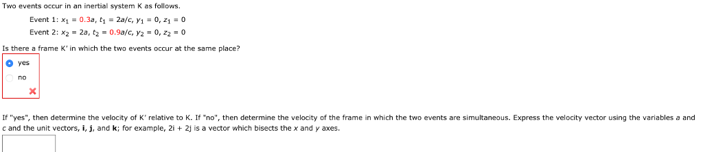 Solved Two events occur in an inertial system K as follows | Chegg.com