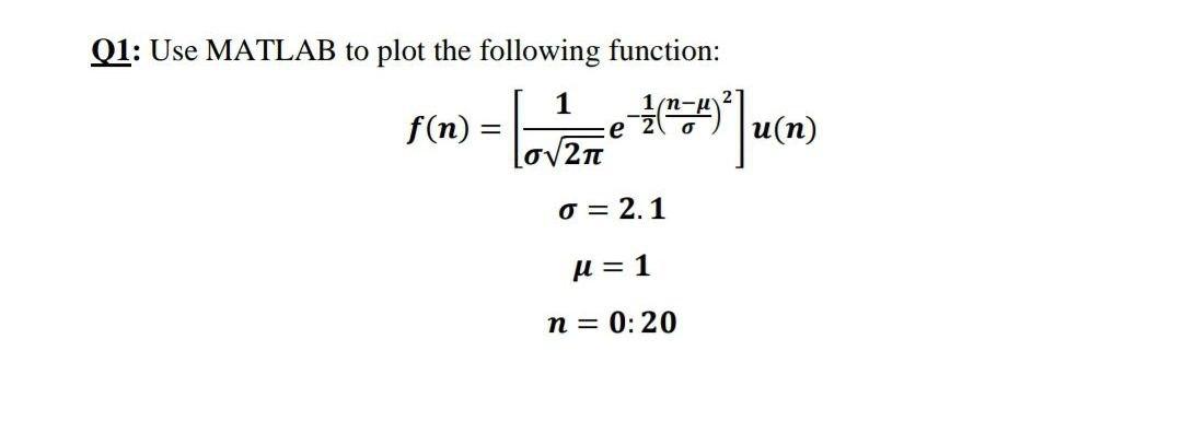 Solved Q1: Use MATLAB to plot the following function: 1 f(n) | Chegg.com