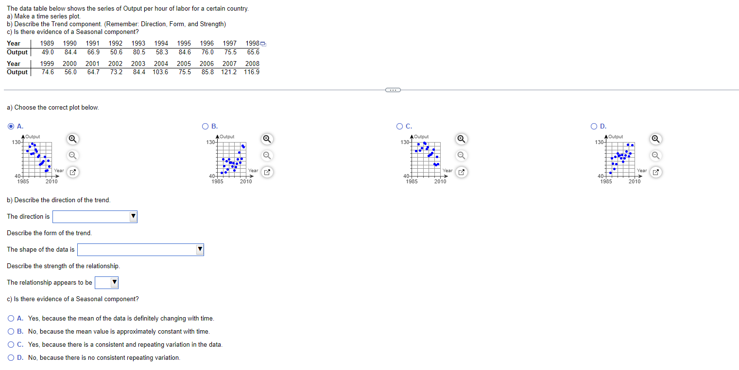 Solved The data table below shows the series of Output per | Chegg.com