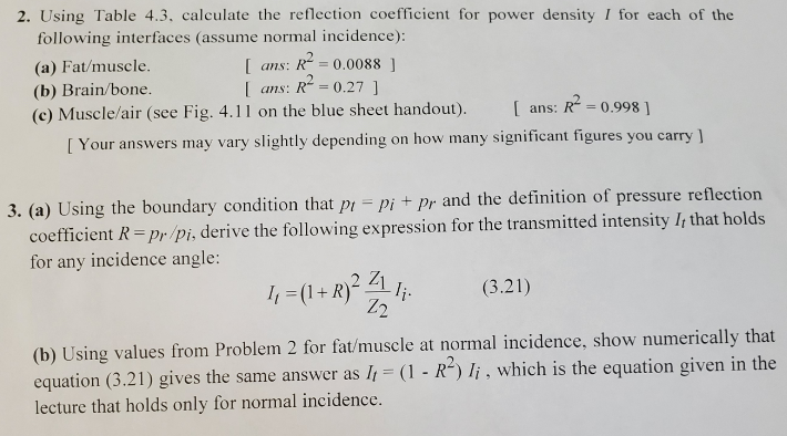 2. Using Table 4.3, calculate the reflection | Chegg.com