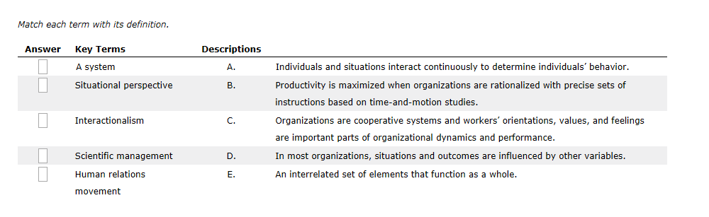 Solved 4. Contextual perspectives on OB (Connect) Choose the | Chegg.com
