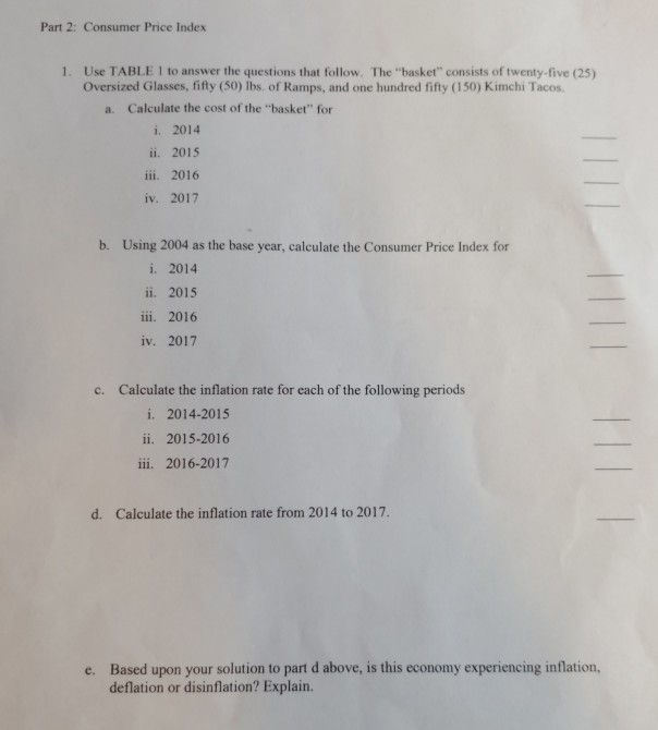 Solved Part 2: Consumer Price Index 1. Use TABLE to answer | Chegg.com