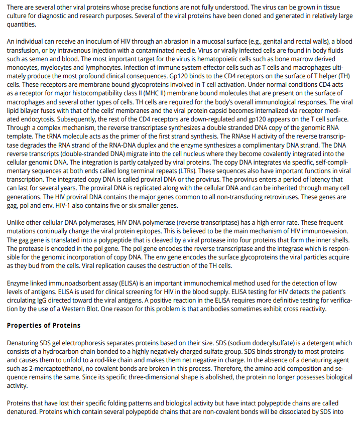 The Biology of HIV/AIDS Acquired immune deficiency | Chegg.com