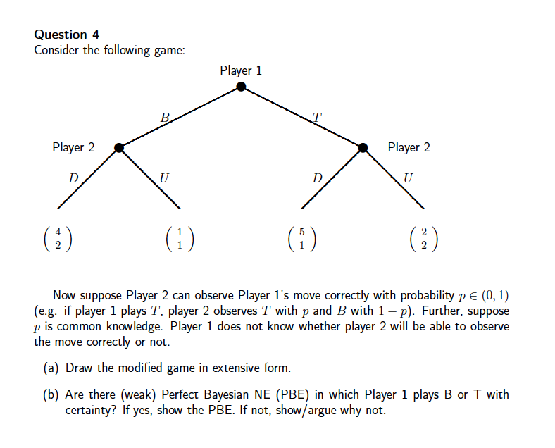 Solved Question 4 Consider the following game: Now suppose | Chegg.com