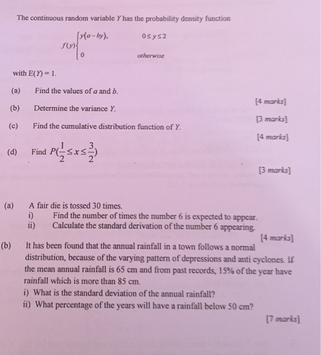 Solved The continuous random variable Yhas the probability | Chegg.com