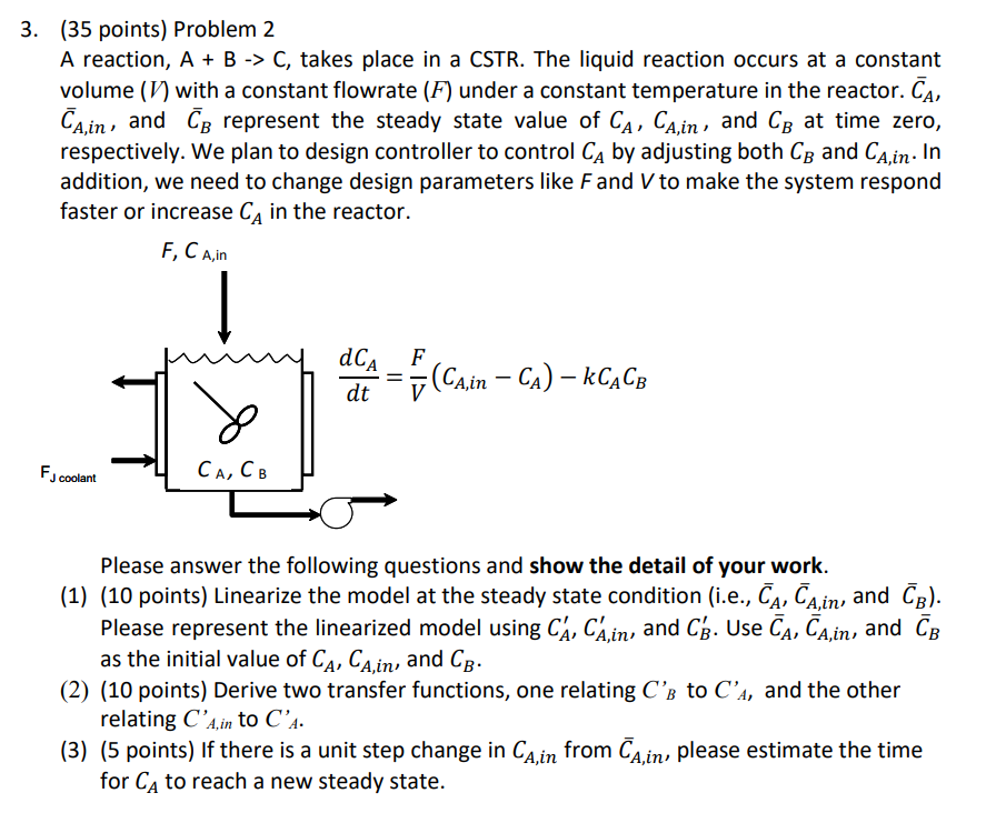 (35 points) Problem 2 A reaction, A+B→C, takes place | Chegg.com