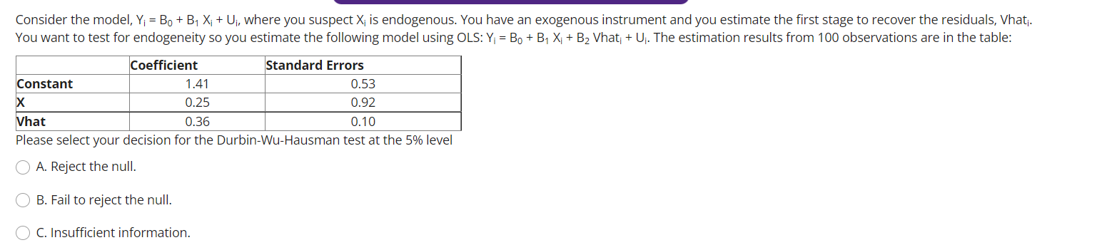 Solved Consider the model, Y; = Bo + B1 Xi + Ui, where you | Chegg.com