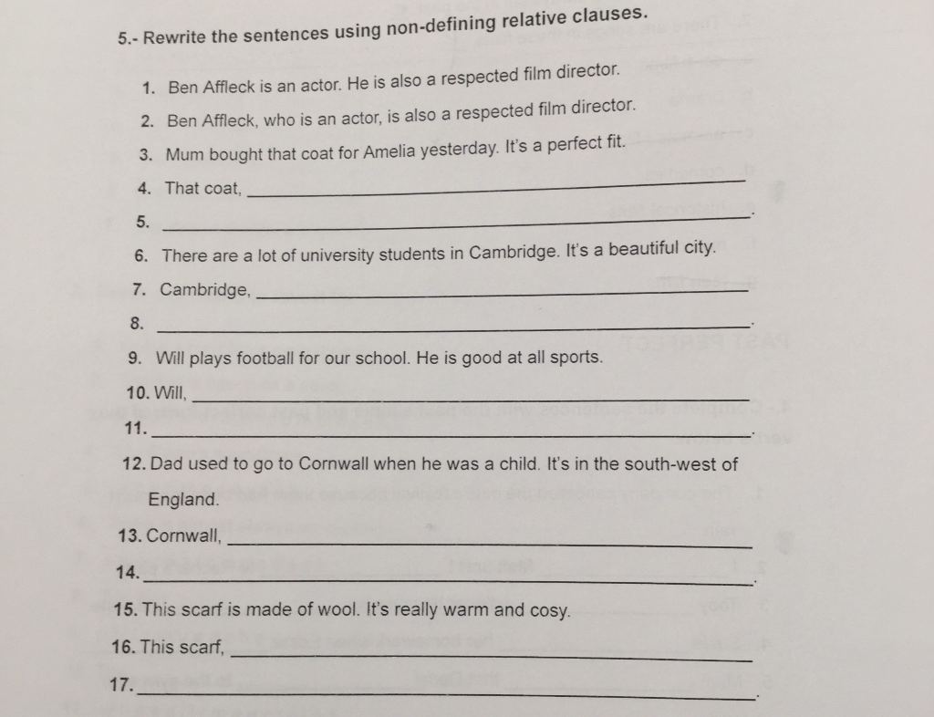 Writing - Rewrite the sentence using a Relative Clause