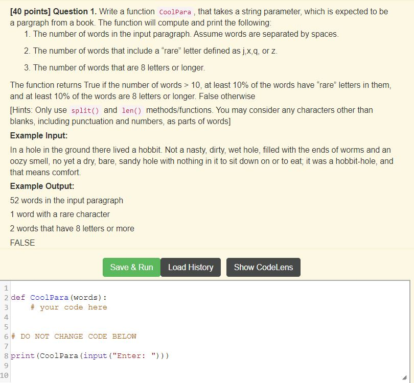 Solved: Write A Function CoolPara, That Takes A String Par... | Chegg.com