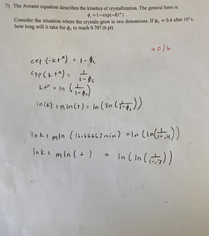 Solved Please answer the following question on the Avrami | Chegg.com
