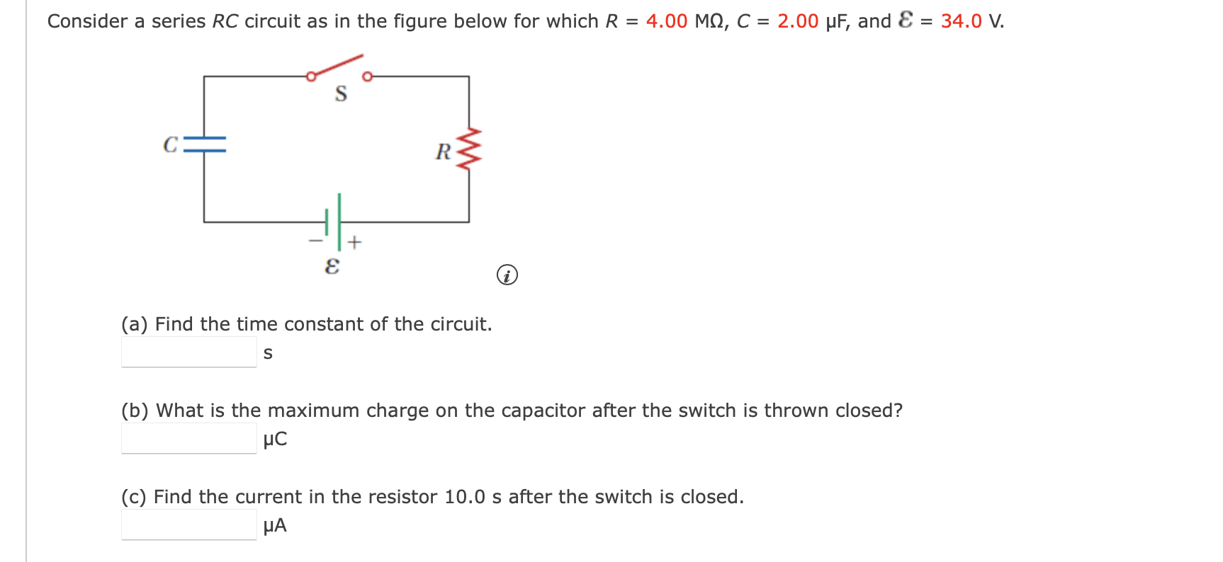Solved Consider a series RC ﻿circuit as in the figure below | Chegg.com