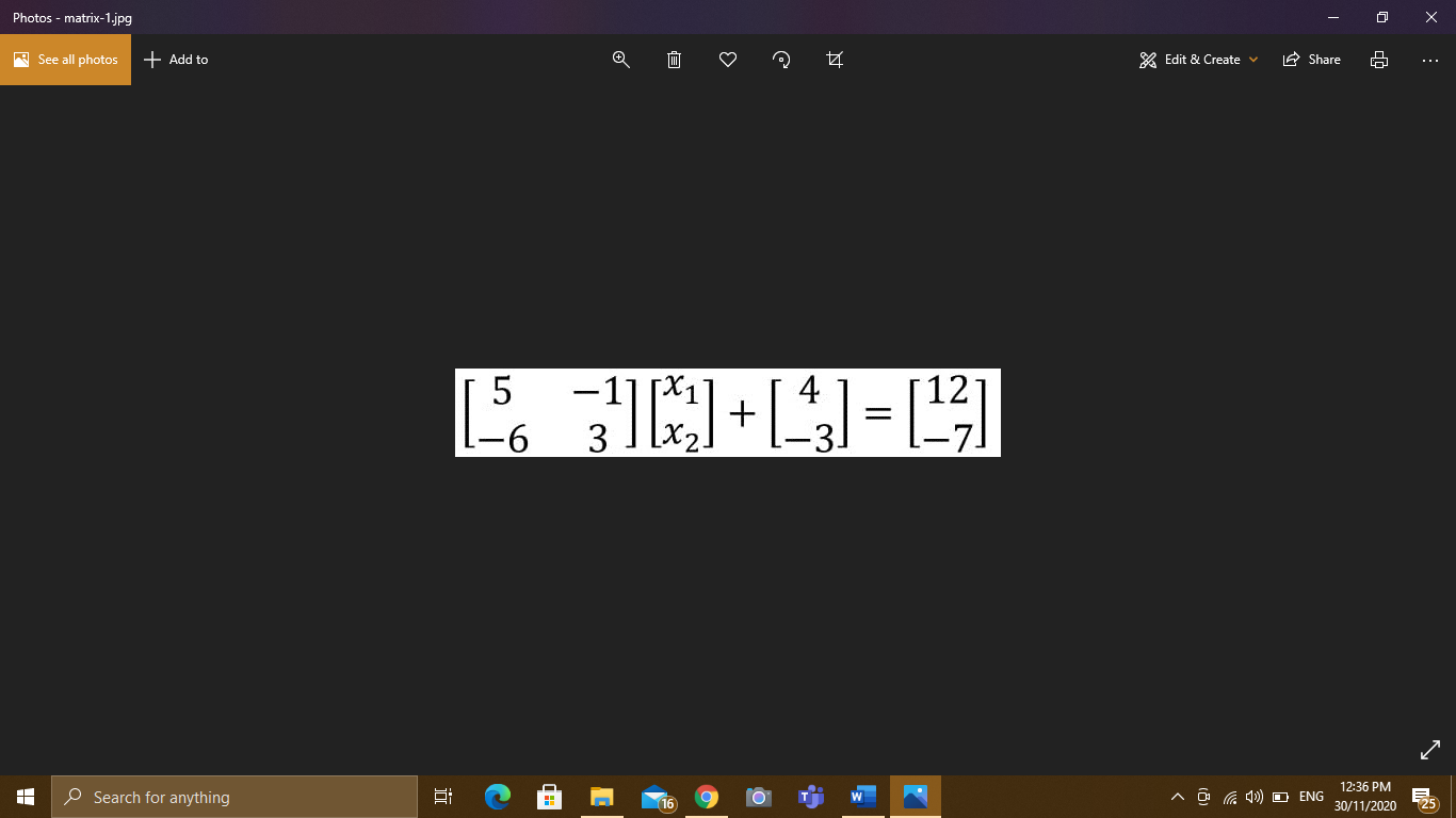 Solved 3b. Refer to the matrix image below, find x1 and x2. | Chegg.com