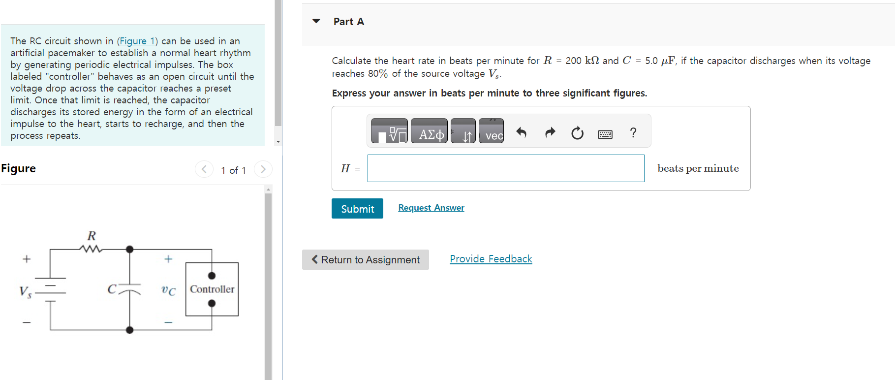 Solved The RC circuit shown in (Figure 1) can be used in an | Chegg.com