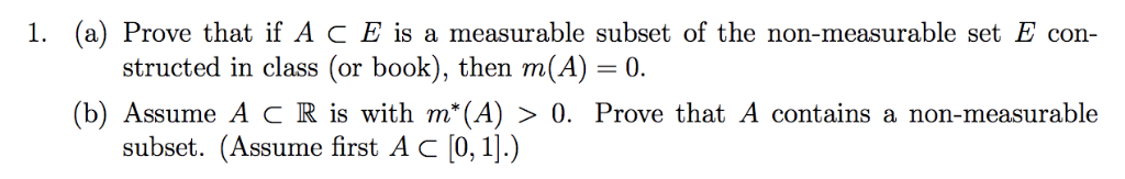Solved 1. (a) Prove that if A c E is a measurable subset of | Chegg.com
