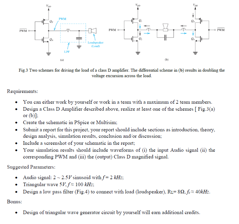 Solved Fig. 3 ﻿Two schemes for driving the load of a class D | Chegg.com