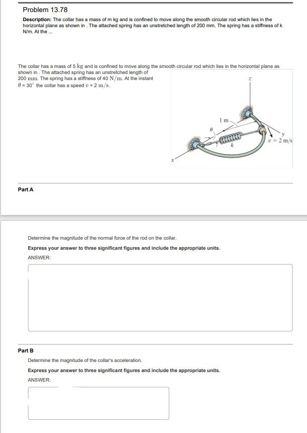 Solved Description: The collar has a mass of mkg and is | Chegg.com