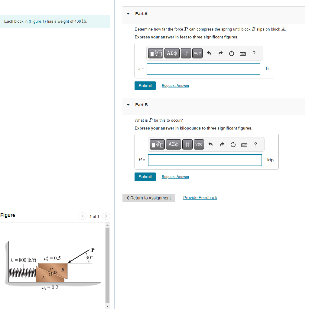 Solved Each block in (Figure 1) has a weight of 430lb. | Chegg.com