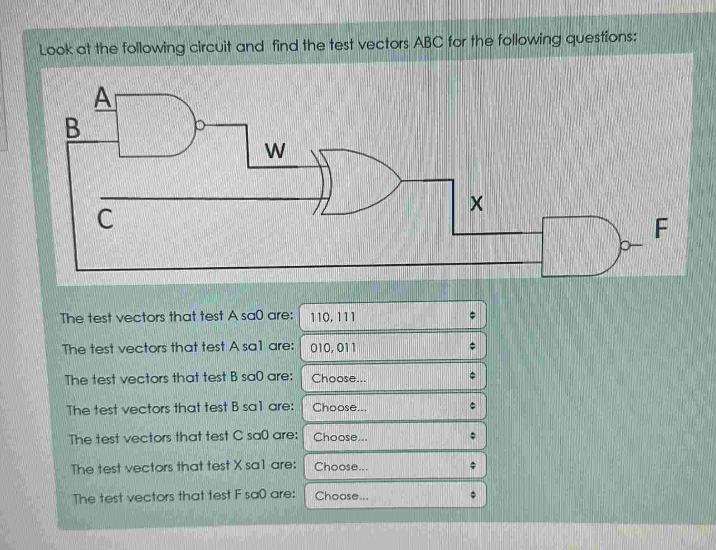 Solved Look at the following circuit and find the test | Chegg.com
