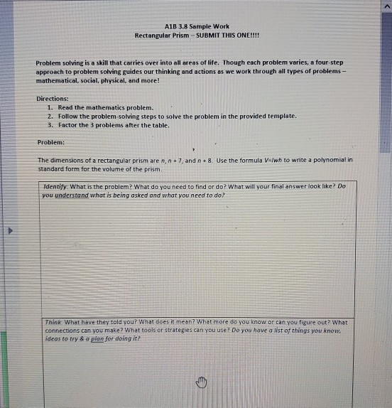 Solved A1B 3.8 Sample Work Rectangular Prism-SUBMIT THIS | Chegg.com