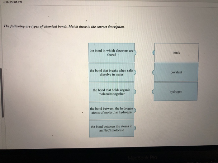 Solved the following are types or chemical bonds. match | Chegg.com