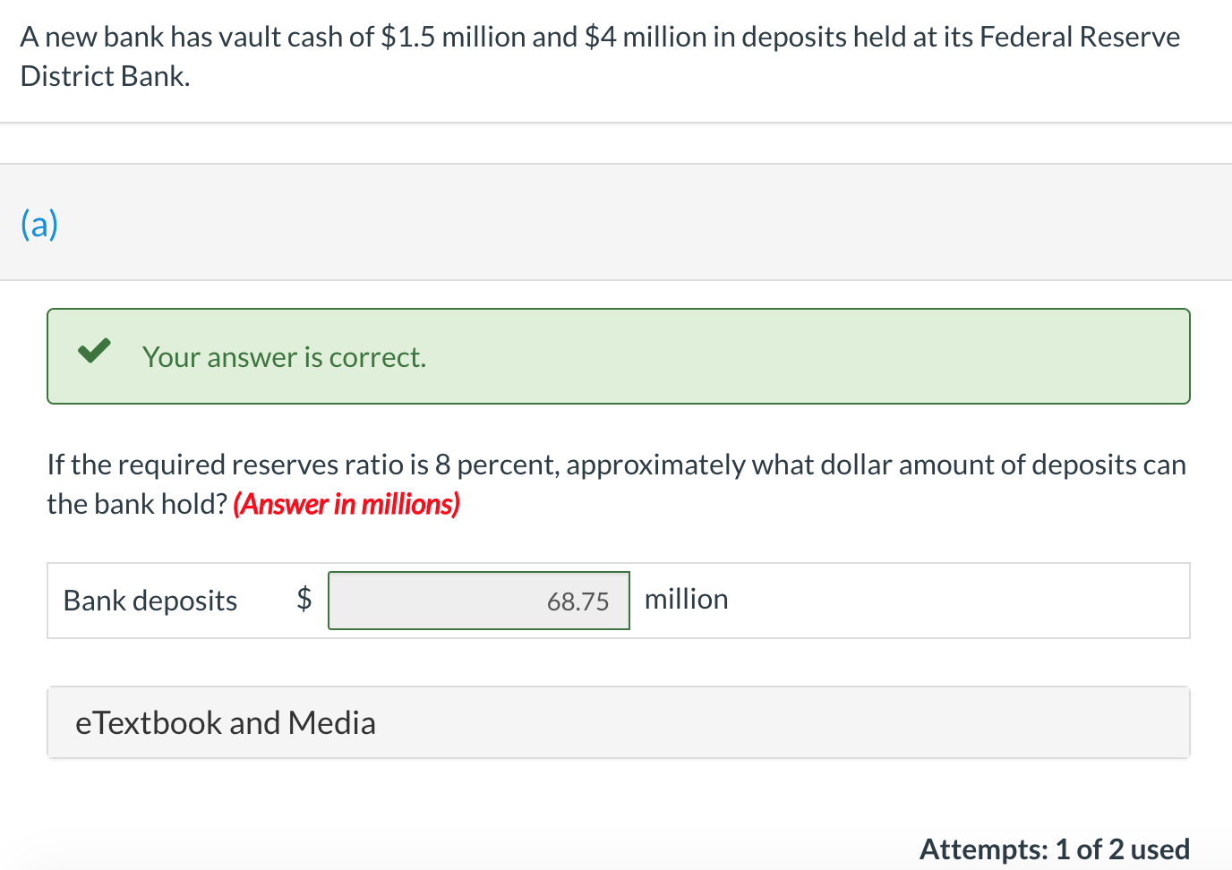 Solved A new bank has vault cash of $1.5 million and $4 | Chegg.com