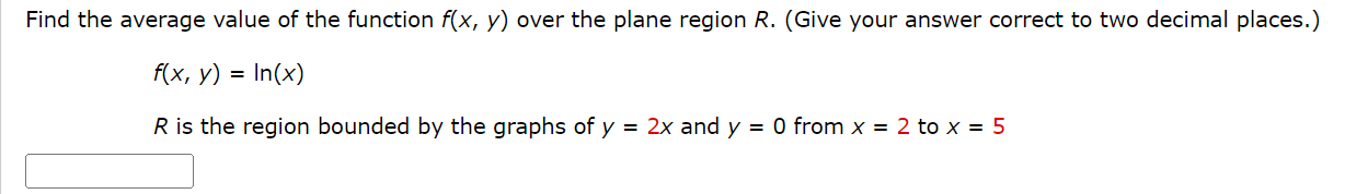 Solved Find the average value of the function f(x,y) over | Chegg.com