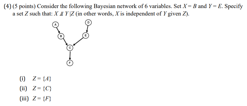 Solved (4) (5 ﻿points) ﻿Consider the following Bayesian | Chegg.com
