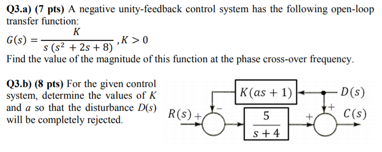 Solved Q3.a) (7 pts) A negative unity-feedback control | Chegg.com