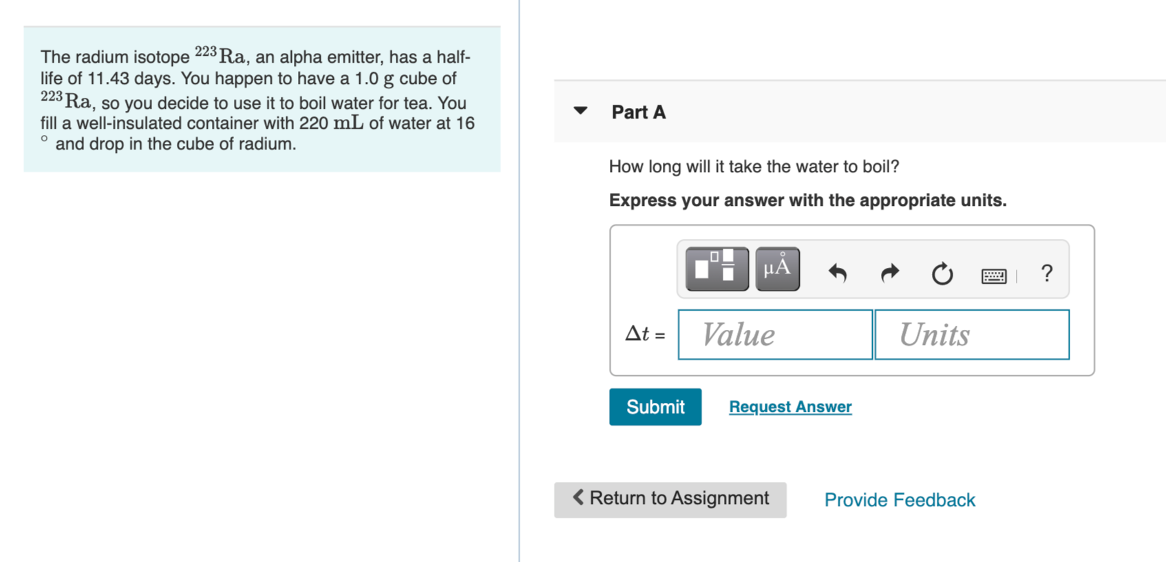 Solved The radium isotope 223 Ra, an alpha emitter, has a | Chegg.com