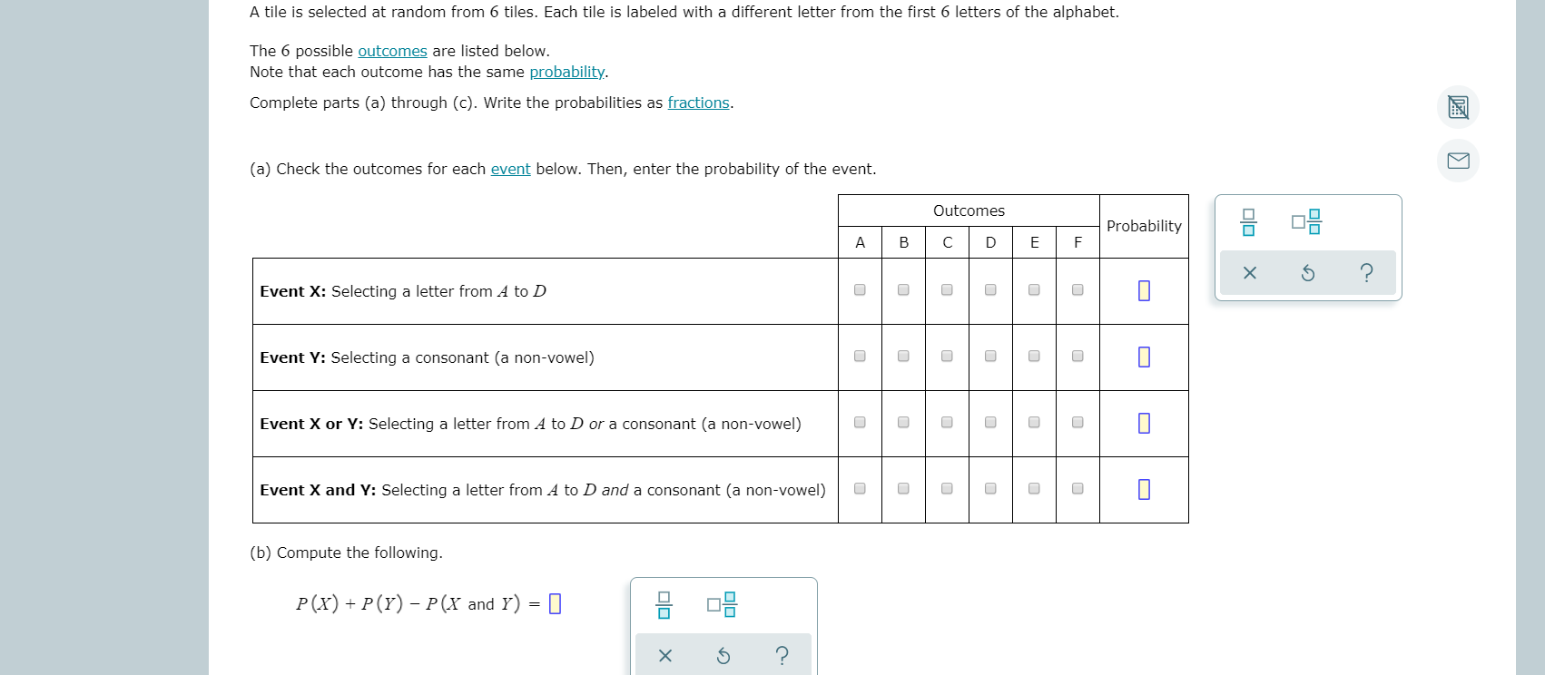 Solved A tile is selected at random from 6 tiles. Each tile | Chegg.com