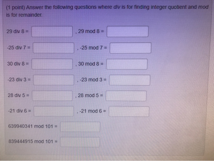 Solved (1 point) Answer the following questions where div is | Chegg.com