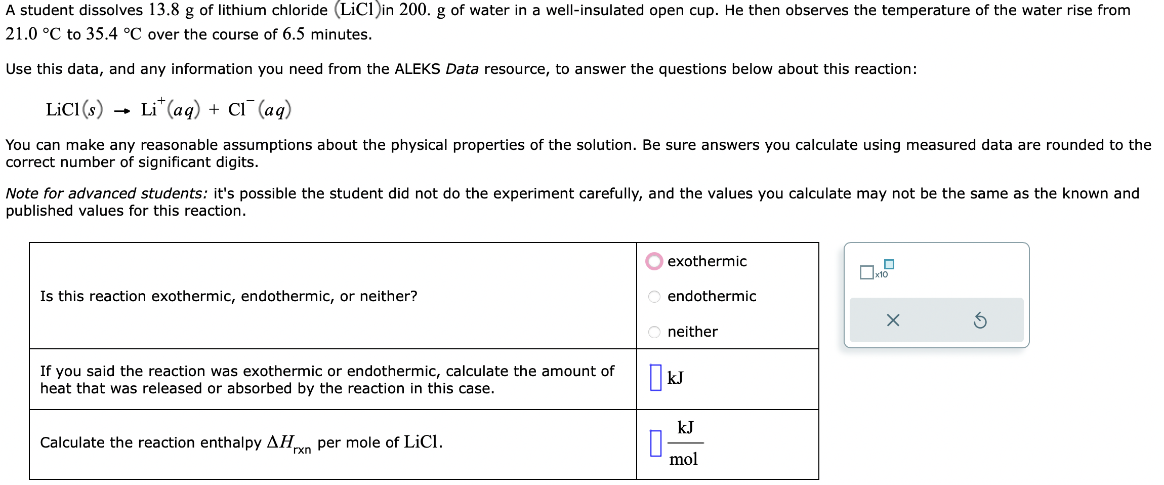 Solved A student dissolves 13.8 g of lithium chloride (LiCl) | Chegg.com