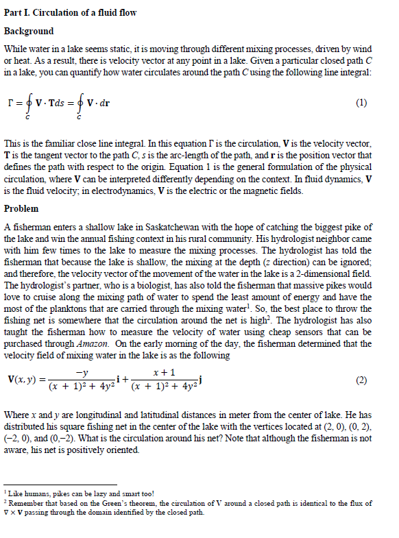 Solved Part I. Circulation of a fluid flowBackgroundWhile | Chegg.com
