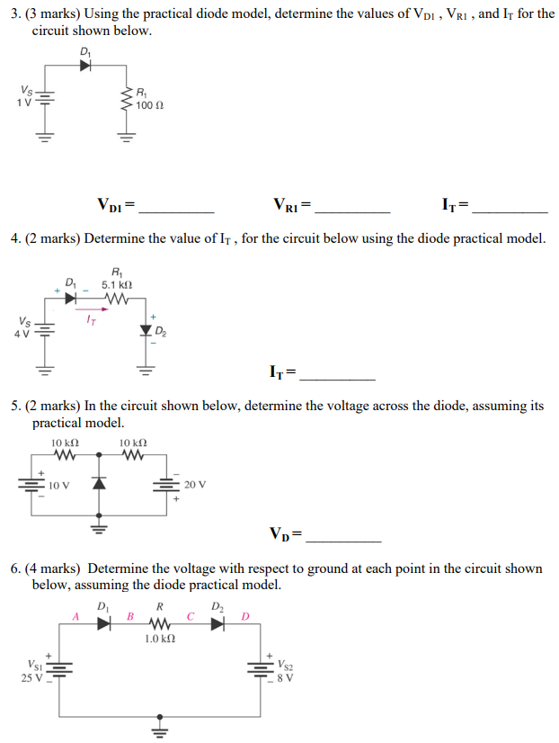Solved 3. ( 3 marks) Using the practical diode model, | Chegg.com